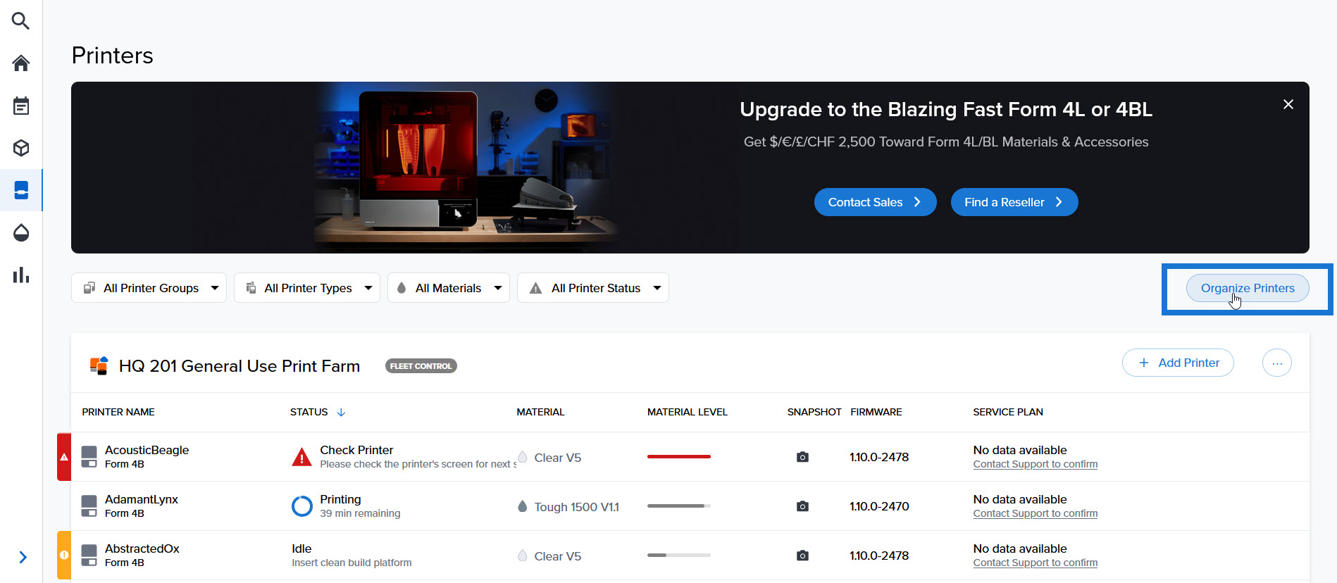 Adding and removing printers on Dashboard